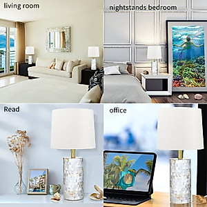 TPAMSWO Modern Coastal Table Lamps Set of 2, Natural Mother of Pearl Tiles Over Design Cylinder 22" Bedside Lamp,for Bedroom Living Room Home Office Desk Nightstand Table Lamp