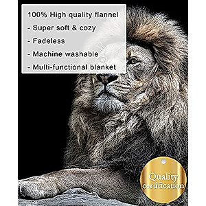 KYKU Lion Blankets for Adults Animal Throw Blanket for Kids Face Black Fleece Home Decorative Living Room Sofa Hug Nap Travel Car Soft Warm Cozy 3D Printed Design Gifts (Black, 50" × 60")