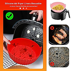 2 Pack Air Fryer Silicone Pots, 7.5 '' 3 to 6 QT Round Reusable Air Fryer Silicone Liner Bowl Basket Tray Accessories for COSORI Instant Vortex Ninja Nuwave Chefman Ultrean GoWISE Power XL Air Fryer