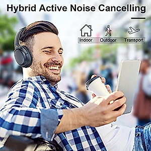 Ankbit E700 Hybrid Active Noise Cancelling Headphones, Bluetooth 5.1 Headphones with LDAC for Hi-Res Wireless Audio, aptX HD & Low Latency Over-Ear Wireless Headphones, Clear Calls, 60H Playtime