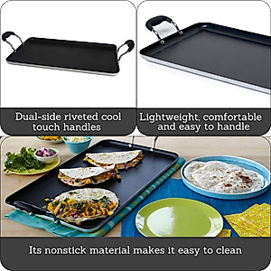 IMUSA USA, Black IMU-1812 Soft Touch Double Burner/Griddle, 20" X 12"