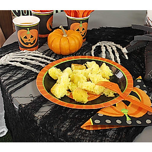 Juvale 144-Piece Halloween Plates and Napkins Party Supplies with Pumpkin Cups and Cutlery, Fun Themed Halloween Party Supplies Set for Celebrations with Friends and Family (Serves 24)