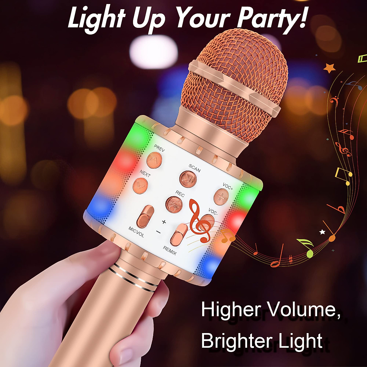 Winique Karaoke Machine for Kids, Bluetooth Mini Karaoke Machine with LED Lights, Christmas & Birthday Gift for All Ages 3 4 5 6 7 8 9 10+ Year Old Girls & Boys, Singing Anytime Anywhere (Rose Gold)