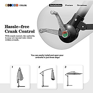 Flamaker 10Ft Offset Patio Cantilever Umbrella Outdoor Hanging Umbrella with Crank & Cross Base Market Umbrella for Garden Deck Poolside and Beach (Grey)