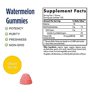 Nordic Naturals Vitamin D3 Gummies Kids, Wild Watermelon Splash - 120 Gummies - 400 IU Vitamin D3 - Bone Health, Healthy Immunity - Non-GMO, Vegetarian - 120 Servings