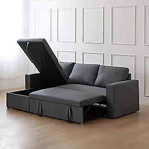 Kingway Sectional Sofa Bed with Storage Convertible Chaise Sofabed, 835336, Gray