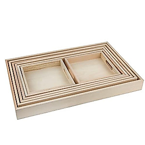 Hammont Wooden Nested Serving Trays - 7 Pack - Set of Rectangular Shape Wood Trays for Crafts with Cut Out Handles | Kitchen Nesting Trays for Serving Pastries, Snacks, Mini Bars, Chocolate