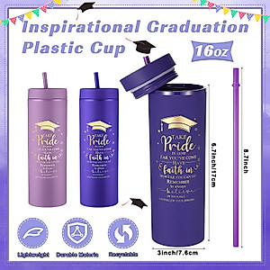 Blushtier 6 Pcs Class of 2025 Graduation Gifts Bulk 16oz Matte Graduation Cups 2025 Inspirational Tumbler with Lid and Straw Plastic Drinking Tumbler for Teen High School Grad Party Favors (Purple)