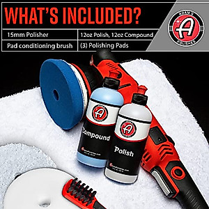 Adam’s SK Pro 15mm Car Polisher Kit (7 Item) - Professional Buffer Polisher for Car Detailing | Use W/Car Polish, Polishing Compound, or Car Scratch Remover | Car Wash Clay Bar Ceramic Coating