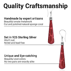 Shop LC Red Coral Dangle Earrings in 925 Sterling Silver - Boho Earrings for Women - Long Dangling Drop Statement Earrings Costume Jewelry for Women Birthday Gifts for Women