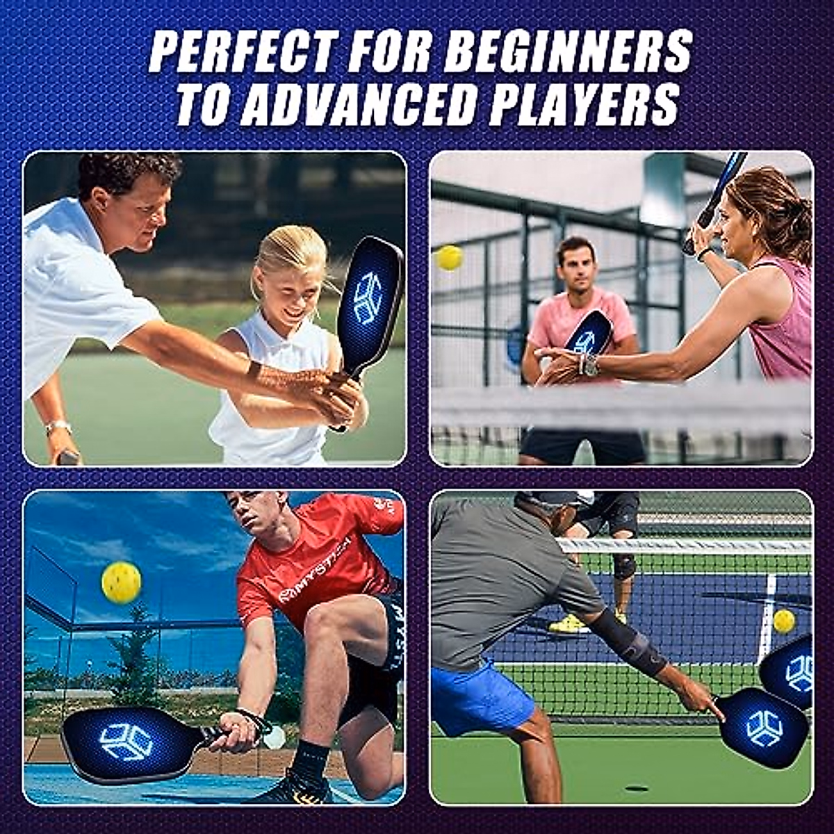 Pickleball Paddles Set of 2, USAPA Approved Carbon Fiber Pickleball Paddle with Enhanced Honeycomb Core and Anti-Slip Cushioned Grip, Fritton Pickleball Set for Beginners to Advanced Players