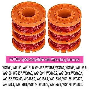 WA0010 Replacement Trimmer Line for Select Electric String Trimmers,Trimmer Spool Line for Worx,0.065 Edger Spool for Worx Trimmer Spools Weed Eater String,Weed Wacker Spool Parts 6Pcs