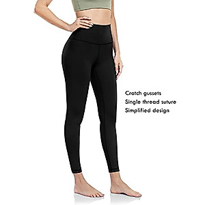HeyNuts Pure&Plain 7/8 High Waisted Leggings for Women, Athletic Compression Tummy Control Workout Yoga Pants 25'' Black M(8/10)