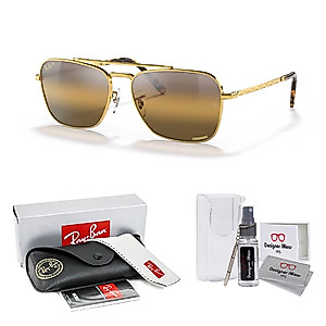 Ray-Ban New Caravan RB3636 9196G5 58MM Legend Gold/Crystal Lens Polarized Clear Gradient Dark Brown Mirror Chromance Square Sunglasses for Men for Women + BUNDLE With Designer iWear Eyewear Kit