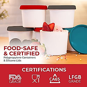 StarPack Ice Cream Containers for Homemade Ice Cream (6 Pcs) - Reusable Ice Cream Containers With Lids - No Leak & Frost Ice Cream Storage Containers For Freezer - 13.5oz per Ice Cream Container
