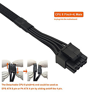 YEZriler CPU Cable for Corsair PSUs, CPU 8 Pin Male to CPU 8 Pin (4+4 Detachable) Male EPS-12V Motherboard Power Adapter Sleeved 25-inch (63cm)