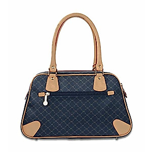 Rioni Signature STA-20017 Navy Satchel Organizer Canvas Leather Handbag Shoulder Bag