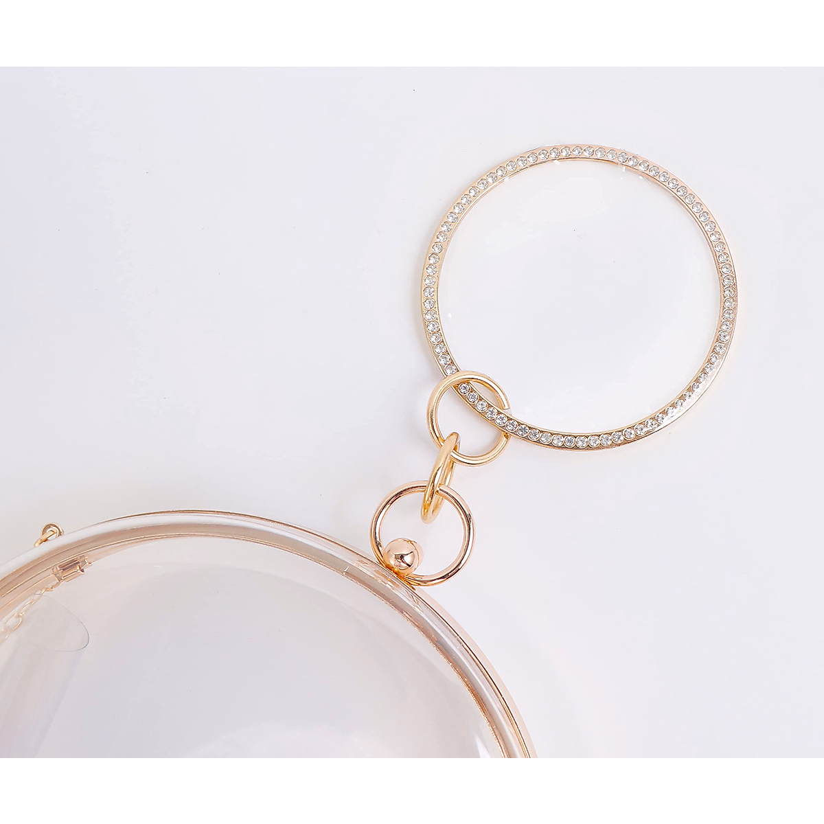 Cirilla Women Acrylic Transparent Round-Cake Clutch Evening Handbag Jeweled Ring Handle for Wedding Cocktail Party Banquet (clear)