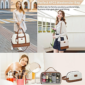 Wogarl Weekender Bags for Women Large Canvas Overnight Bag Travel Duffel Bags Carry on Shoulder Weekend Bag Tote with Shoe Compartment for Travel Night Flight Daily Use (Beige)