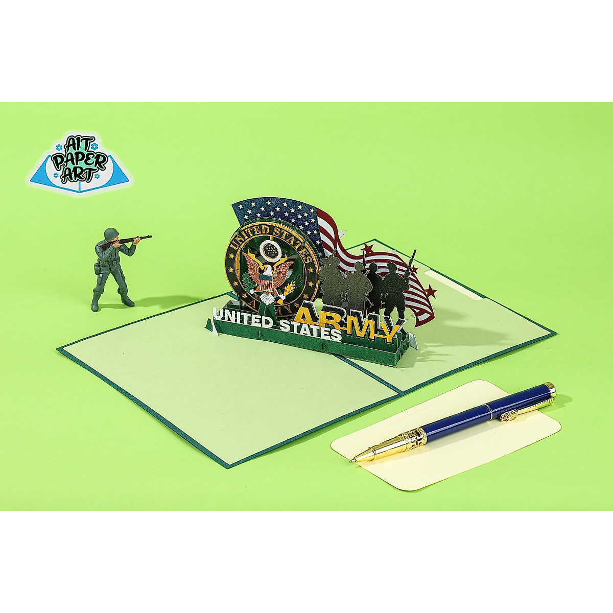 AIT PAPER ART 3D Birthday Gift Card, Patriotic Pop Up Greeting Cards with Notepaper, 8x6 inch Thank you Cards for Retirement, Anniversary, Congratulations, Husband, Dad