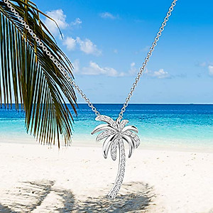 LQRI Tropical Beach Jewelry CZ Palm Tree Pendant Necklace Hawaii Bridal Beach Wedding Jewelry Bridesmaid Gifts (necklace)
