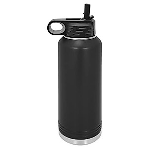 LaserGram 40oz Double Wall Flip Top Water Bottle With Straw, Basketball Ball, Personalized Engraving Included (Black)