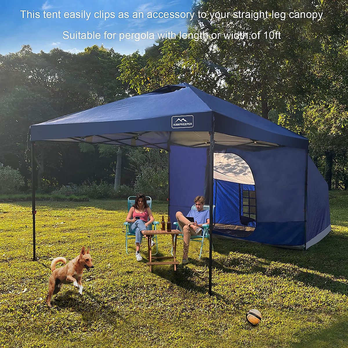 KAMPKEEPER Side Tent,Camping Tent for 10' x 10' Pop Up Canopy, Easy Set Up Gazebo,Compatible with 10' Wide Tents (Blue) Only Side Tent