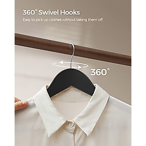 SONGMICS Wooden Hangers, 20-Pack Wood Coat Hangers with Shoulder Notches, Swivel Hook, Non-Slip for Jackets, Shirts, Suits, Black and Silver UCRW02B-20