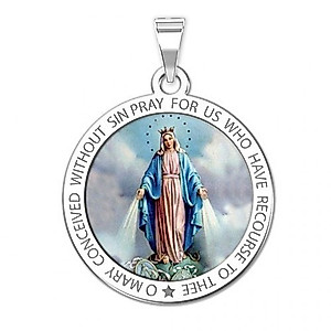 PicturesOnGold.com Sterling Silver Virgin Mary Catholic Round Miraculous Medal Necklace Pendant for Women (Sterling Silver, Round, 3/4 Inch X 3/4 Inch)
