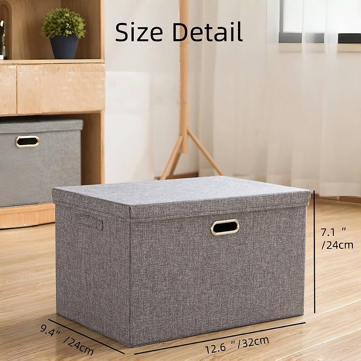 Cosaving Foldable Storage Ottemen with Handles Linen Fabric Foldable Storage Boxes Cover for Home Bedroom Closet Office Nursery13x10x7inches Grey