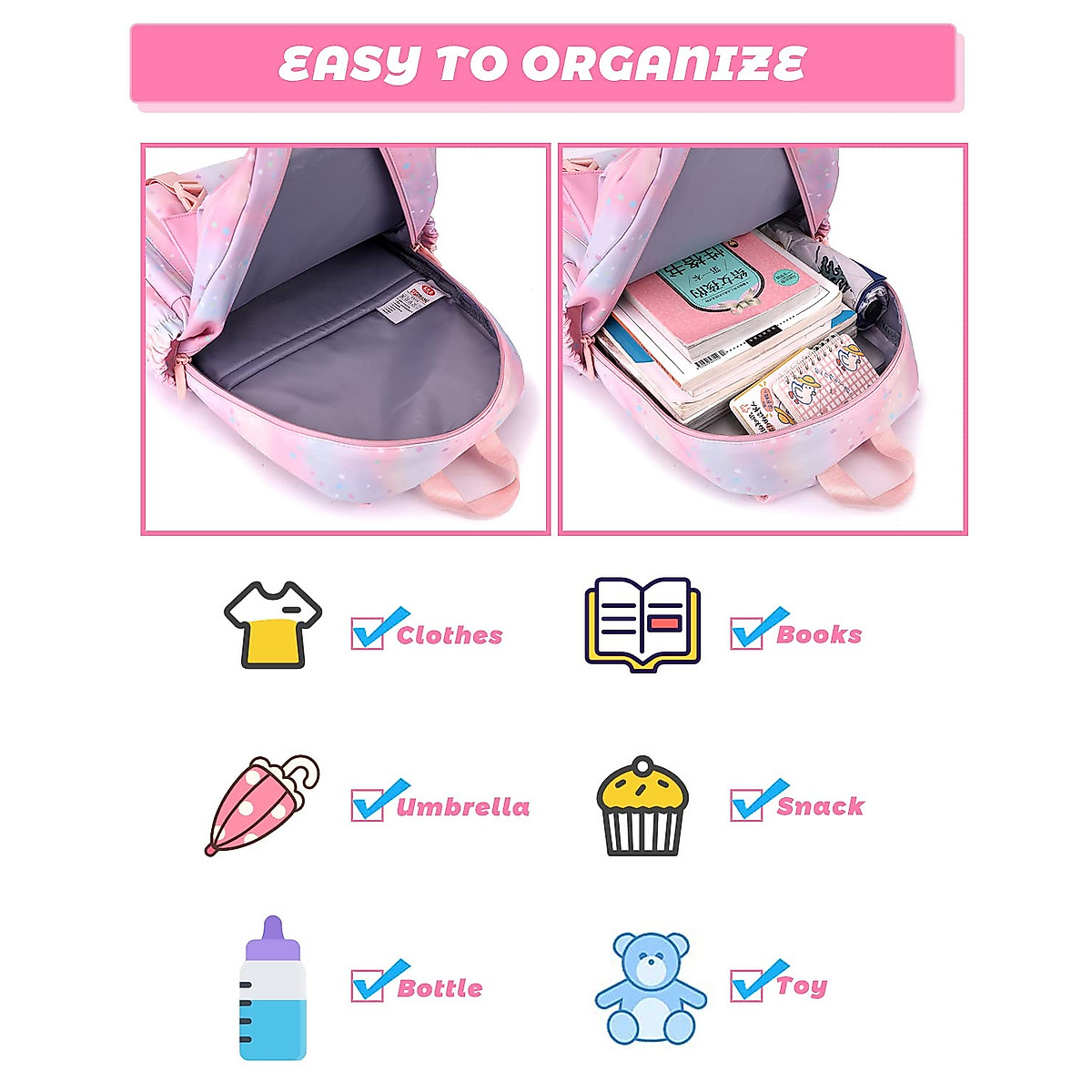 Tanou Kids Backpacks for Girls, 16 Inch Elementary Middle School Backpack, 2023 Lightweight Girl Bookbags with Anti-theft Pocket, Pink