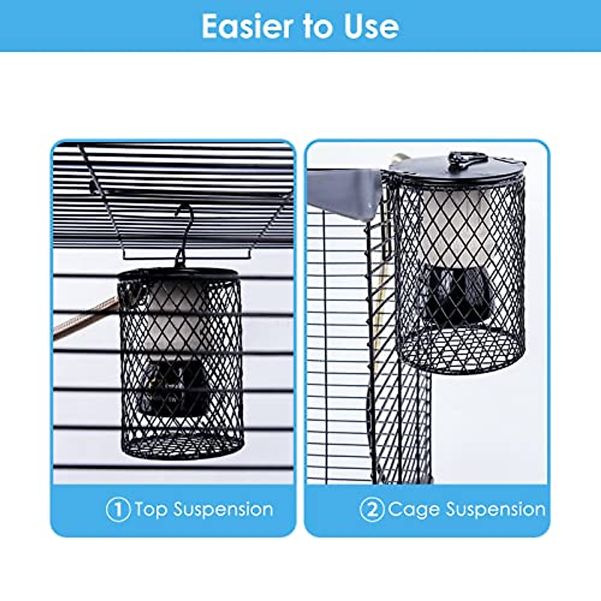 Reptile Anti-Scald Lampshade and Heat Emitter Set Reptile Heat Lamp with Guard for Turtles Chicks Lizard Snake (Black)