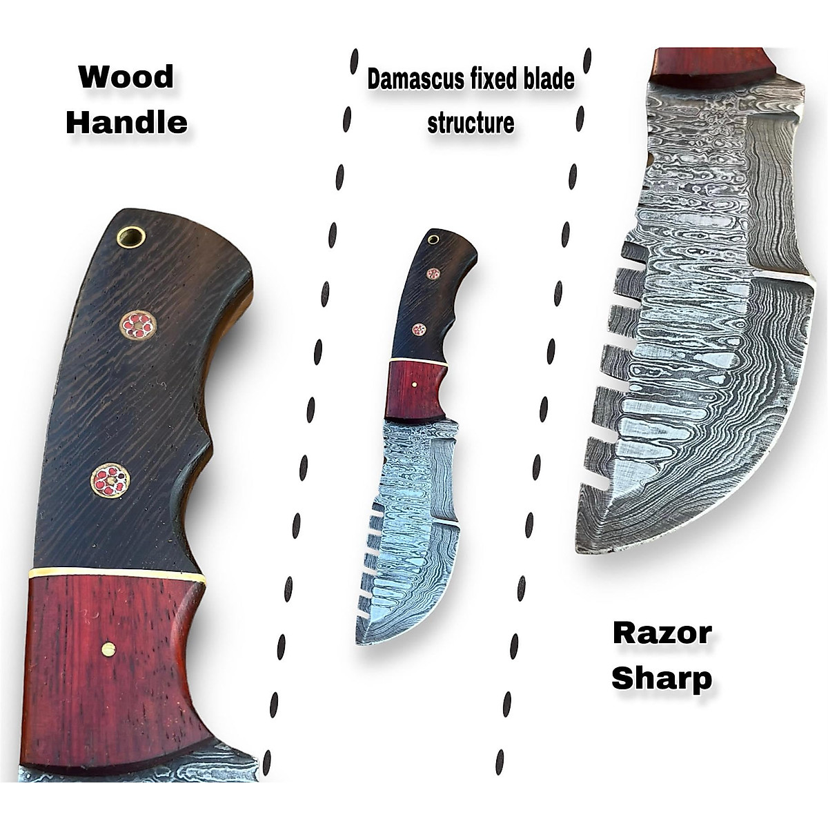 Handmade Tracker Knife Damascus Knife for Hunting Camping - 10 Inch Damascus Steel Hunting Tracker Knife with Horizontal Carry Sheath - Fixed Blade Survival tactical full tang Bushcraft Knife (Wenge & Padauk)