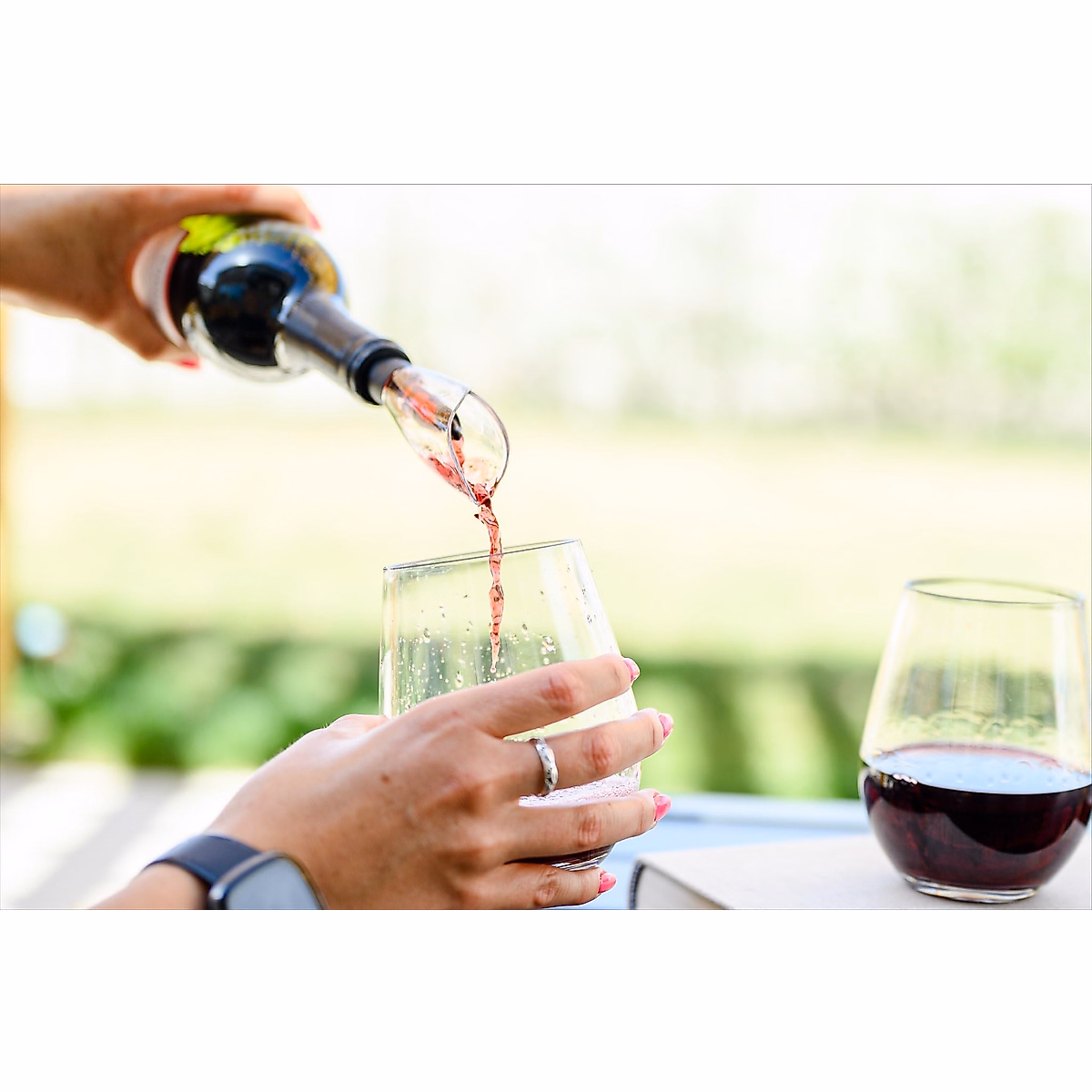 LEXABEL Wine Set - Unbreakable Tritan Wine Glasses Set of 2 with Bottle Opener, Aerator, Preserver & Stoppers - Perfect Accessories for Wine Lovers, Christmas & Halloween Wedding Gift (for Red Wine)