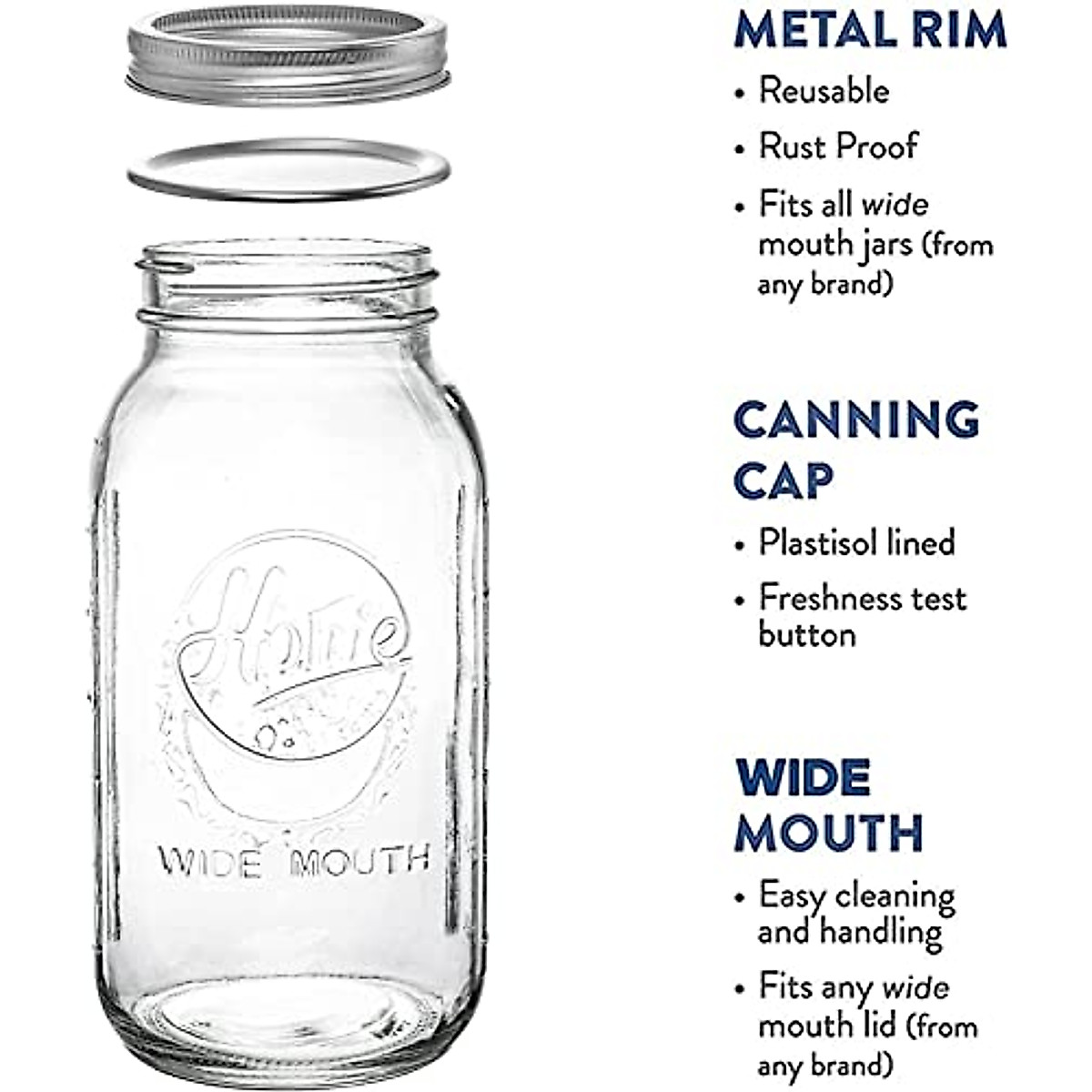 Tebery 3 Pack Wide Mouth Mason Jars 64 oz with Airtight Lids and Band, 1/2 Gallon Clear Glass Storage Jars For Canning, Fermenting, Pickling, Storing