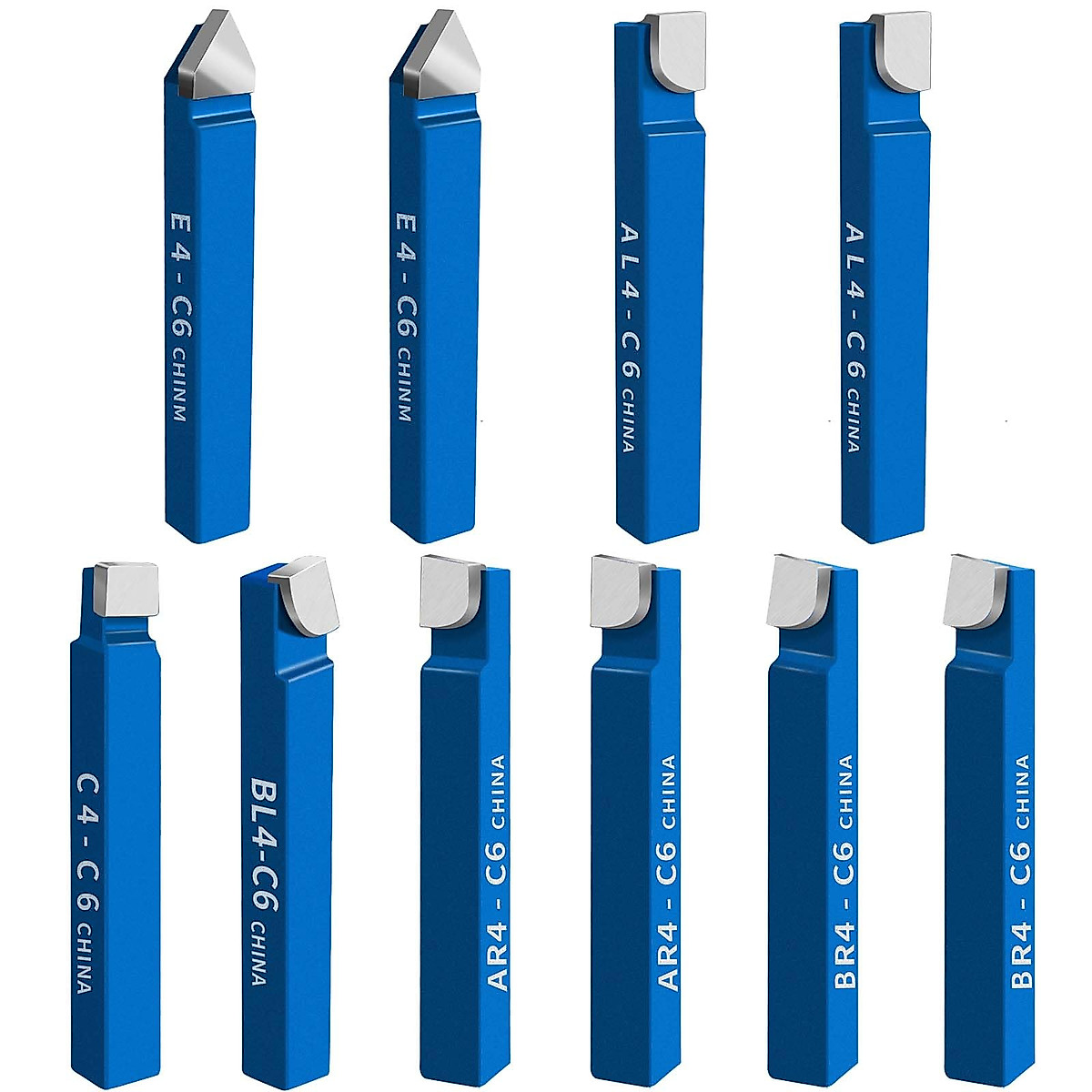 SENDUO 10PCS 1/4" Metal Lathe Tooling Carbide Tip Tipped Cutter Tool,C6 Bit Cutting Set,for Metal Lathe Turning, Boring, and Chamfering