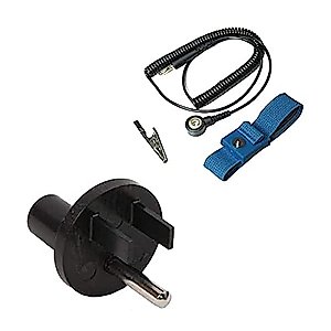 Static Care Banana Jack Outlet Plug Adapter with ESD Anti Static Wrist Strap Set 12' Coil Cord - Universal Ground 3 Prong USA Adapter