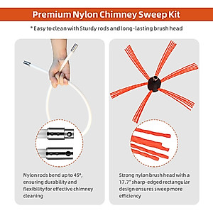 Chimney Cleaning Kit 30 Feet Chimney Sweep Kit, Chimney Brush Kit with 9 Nylon Flexible Rods and Strong Brush Head, Rotary Chimney Cleaner System Fireplace Brush Tool Driven by Drill for Home Use