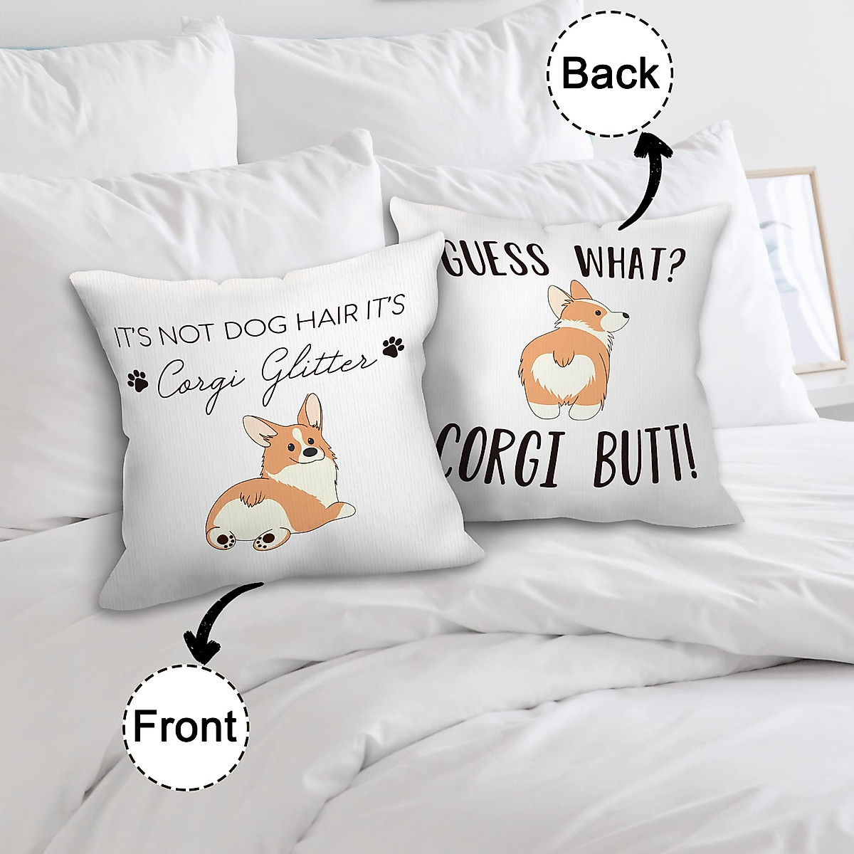 FLDAS Hope You Like Corgis Welcome Door Mat Doormat 17”x30”,It's Not Dog Hair It's Corgi Glitter Reversible Throw Pillow Cover 18”x18”,Set of 1 Pillow Cover 1 Doormat Decor for Home Girls Kids Room