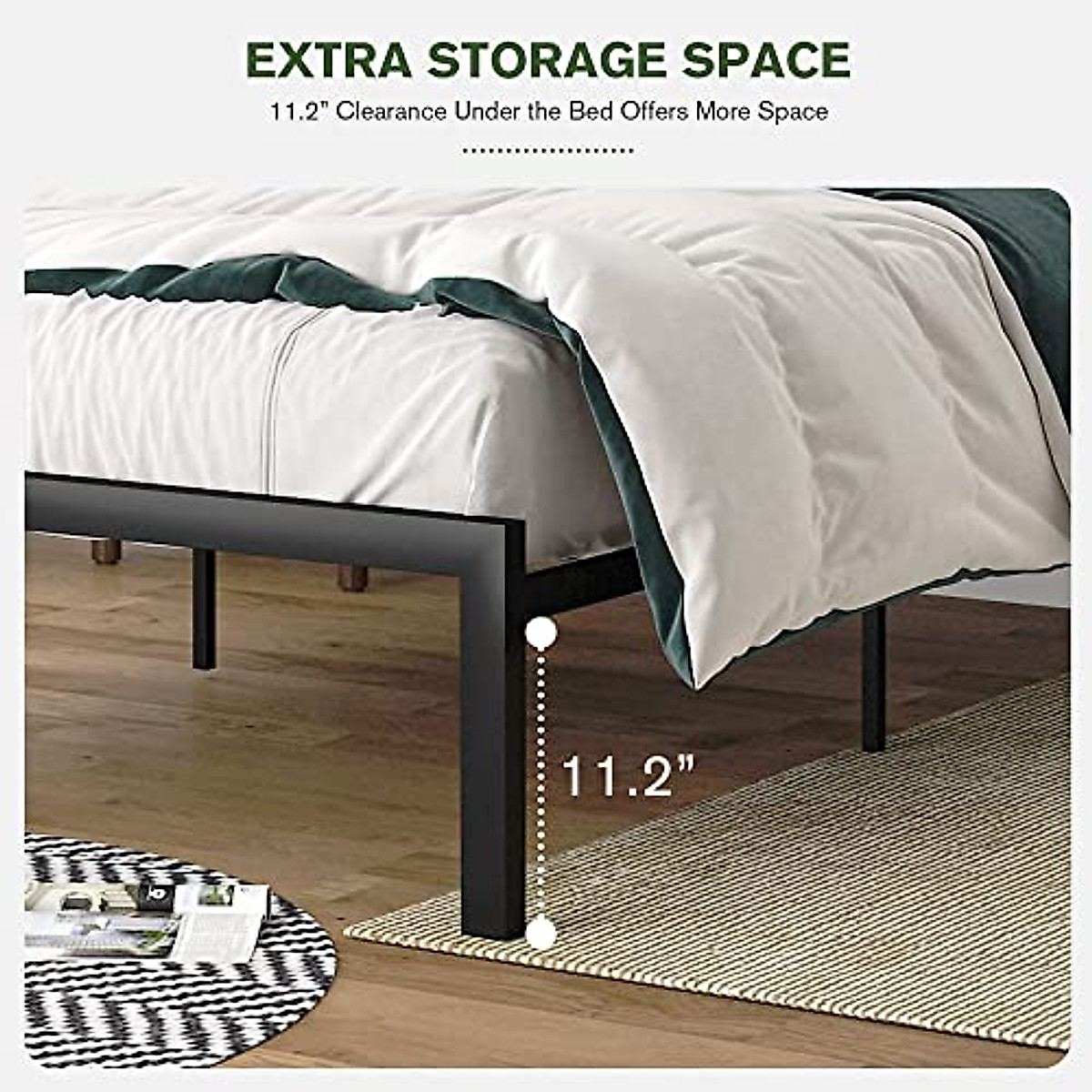 IMUsee Twin Size Bed Frame with Upholstered Button Tufted Headboard, Heavy Duty Platform Bed with 17 Strong Metal Slats Support, 11” Storage Space, Easy Assembly, Noise Free, No Box Spring Needed