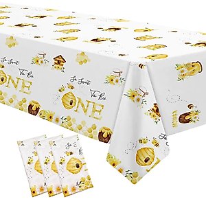 APOWBLS Bee 1st Birthday Party Decorations Tablecloth - Disposable Bumble Bee Frist Birthday Supplies Table Cover, Bee Table Decorations for One-Year-Old Birthday Table Cloth - 3 Pack (54in x 108in)