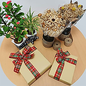 Wired Edge Buffalo Plaid Ribbon and Fabric Burlap Ribbon for DIY Craft Wrapping Christmas Decoration 6.56 Yard (2.36 inch, 8 Rolls)