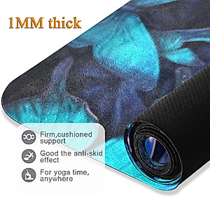 GOODOLD Blue Butterflies Yoga Mat, 71 x 26 Inch Non-slip Yoga Mats Folding Travel Exercise Mat Indoor Outdoor Gym Pilates with Storage Bag for Women Men