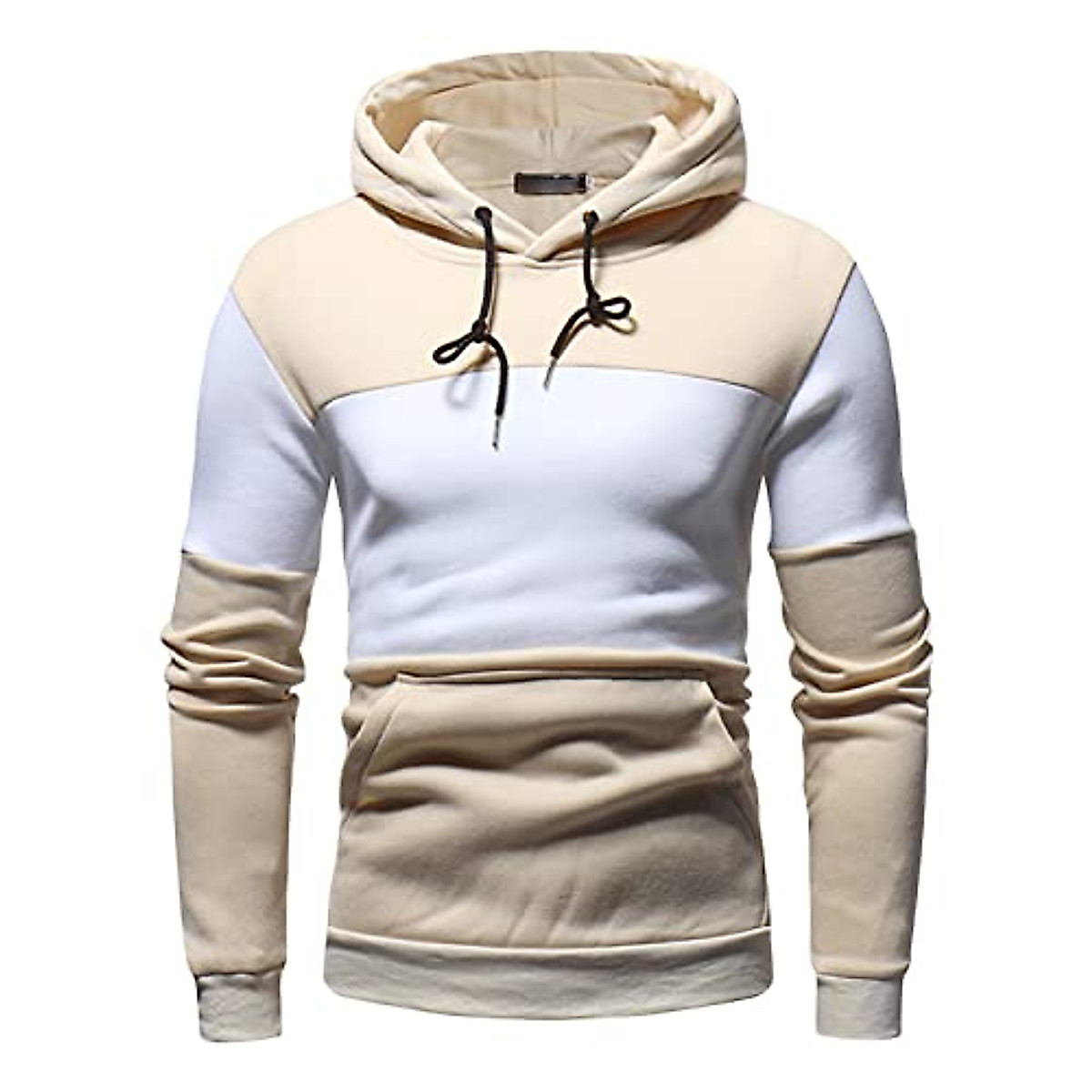 Maiyifu-GJ Men's Patchwork Slim Fit Hoodies Color Block Sport Hooded Sweatshirt Long Sleeve Contrast Color Pullover Hoodie (Light Yellow,4X-Large)