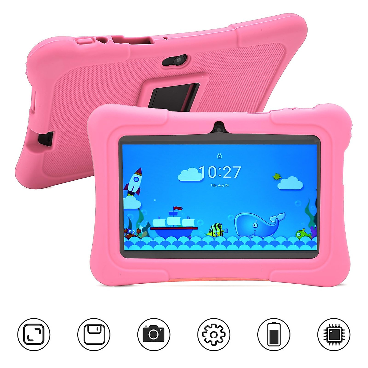 Android Tablet, 7Inch Android 10 Tablet, 1GB RAM 32GB ROM, 512GB Expandable, 3000mAh, Dual Camera, Quad Core 1.5GHz, Preinstalled Kids App, Gifts (Light Pink)