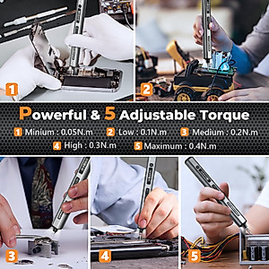 AM ARROWMAX Electric Screwdriver, 74 in 1 Mini Power Screwdriver Set w/ 70 Magnetic Bits, 5 Torque Modes, Red Dot, IF Winning Design, Rechargeable Small Cordless Screwdriver for Phone, DIY (SES ULTRA)