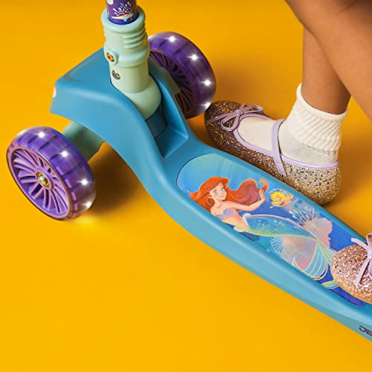Jetson Little Mermaid LED Light-Up Wheels Scooter for Kids, Height-Adjustable, Easy Folding