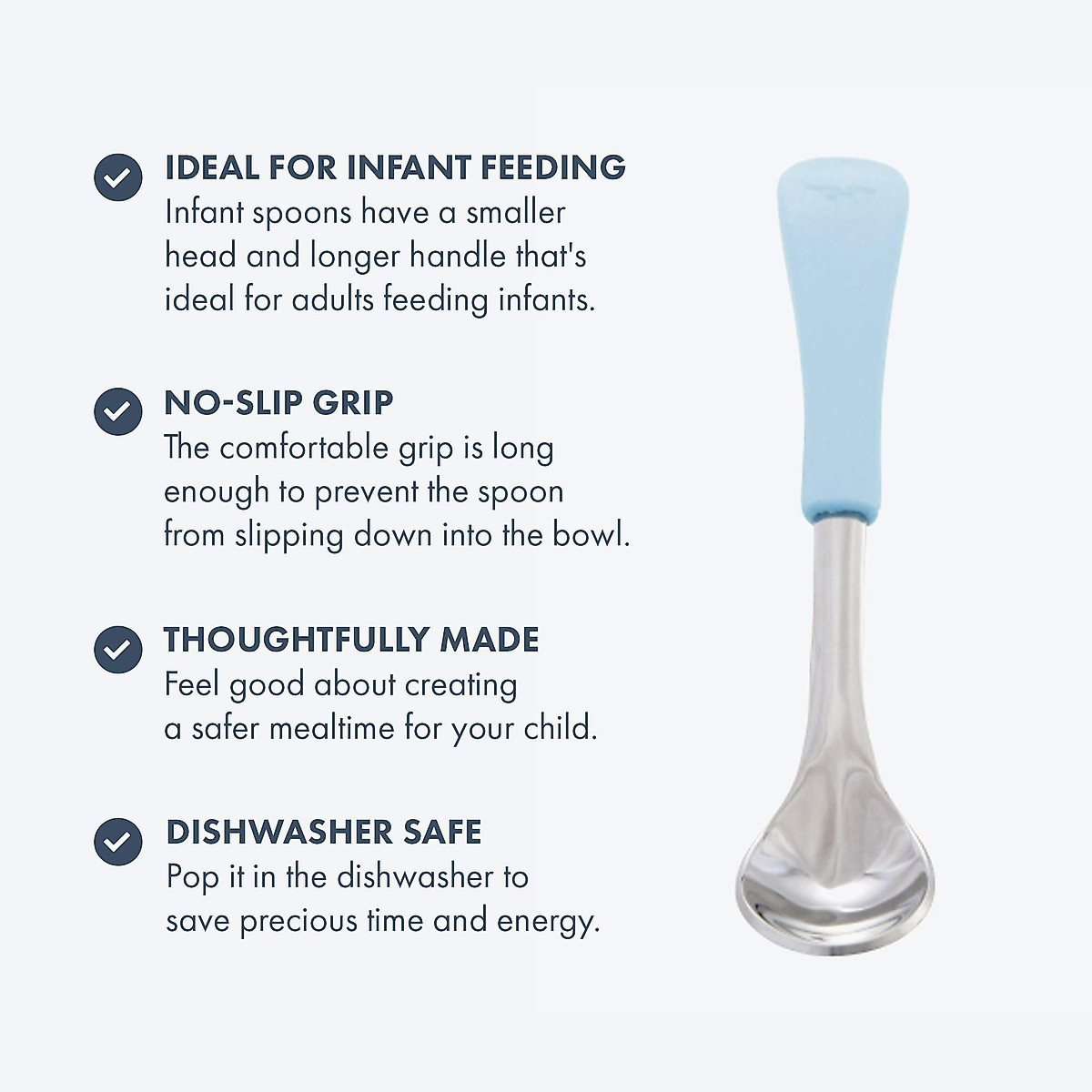 Avanchy Infant Baby Spoons Stainless Steel and Silicone Set, Self Feeding Food Utensils, 4 Months Baby Led Weaning, 2 Pack, Pink