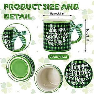 Whaline 6Pcs St. Patrick's Day Mini Coffee Mug with Ribbon Green Black Plaid Shamrock Hat Truck Mini Mug Irish Holiday Tiered Tray Decor for Holiday Table Centerpieces Decor Housewarming Gift