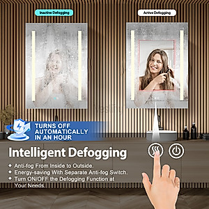 VESLINY Lighted Medicine Cabinet 20" X30"Anti-Fog 3 Color Lights Black LED Medicine Cabinet Mirror for Bathroom Dimmable Brightness Waterproof Aluminum Surface Mounted Medicine Cabinet with Mirror